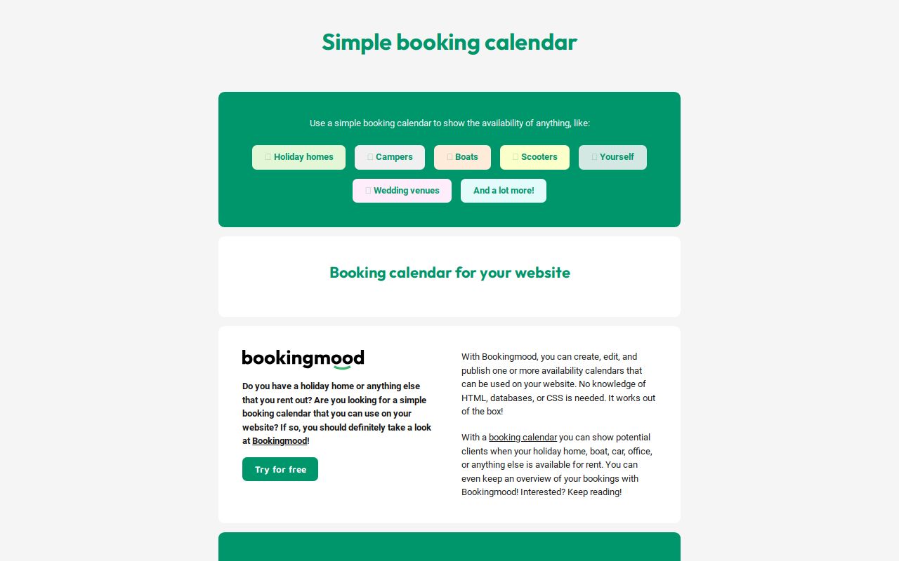 Simple booking calendar | Booking calendar for your website